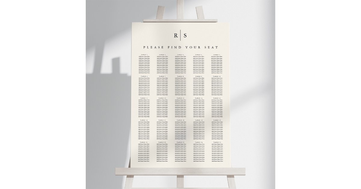 Black & Ecru Monogram XL Wedding Seating Chart Foam Board | Zazzle
