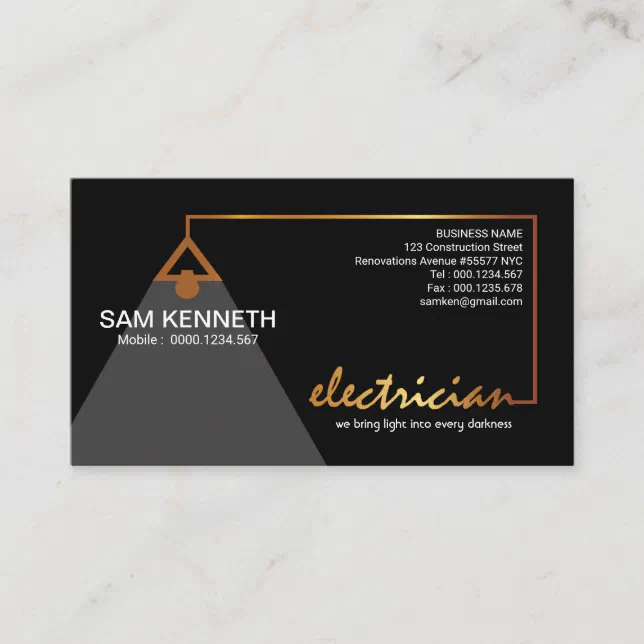 Black Elegance Luminous Gold Electric Wiring Business Card | Zazzle