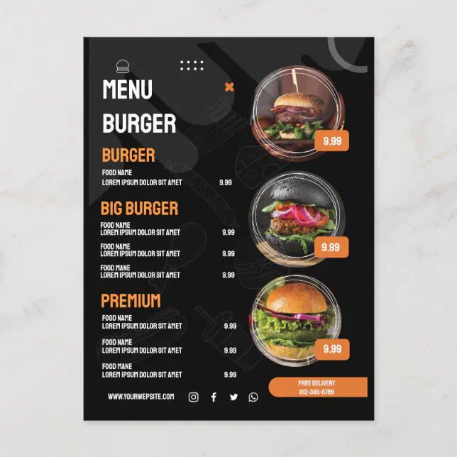 Black Elegant Burger Restaurant Menu Invitation | Zazzle