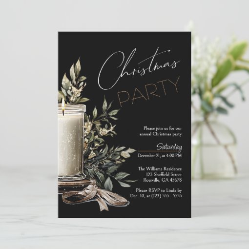 Black Elegant Christmas Candle Holiday Party Invitation | Zazzle