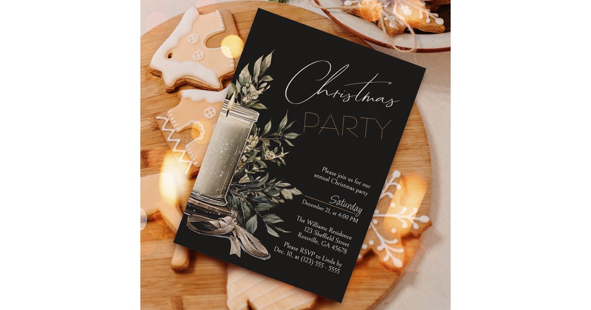 Black Elegant Christmas Candle Holiday Party Invitation | Zazzle