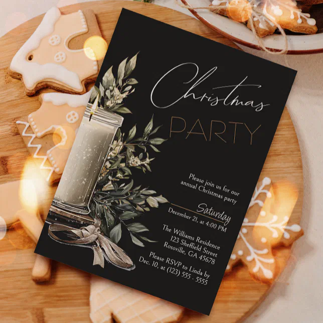 Black Elegant Christmas Candle Holiday Party Invitation | Zazzle