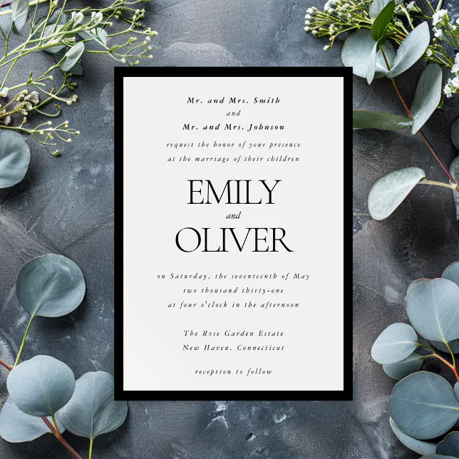 Black Elegant Classic Frame Wedding Parents Host Invitation | Zazzle