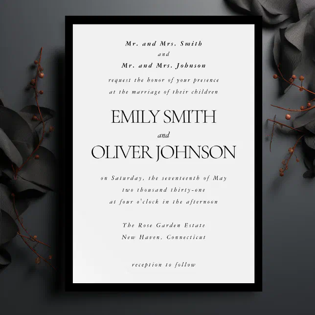 Black Elegant Classic Frame Wedding Parents Host Invitation | Zazzle