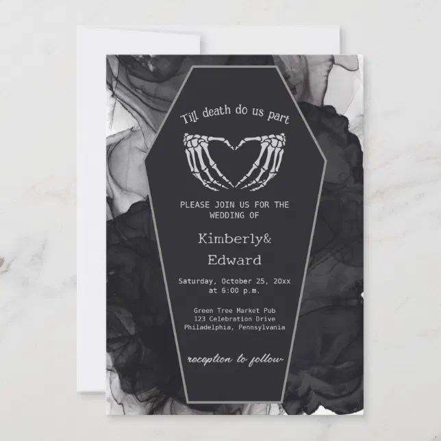 Black Elegant Coffin Gothic Halloween Wedding Invitation | Zazzle
