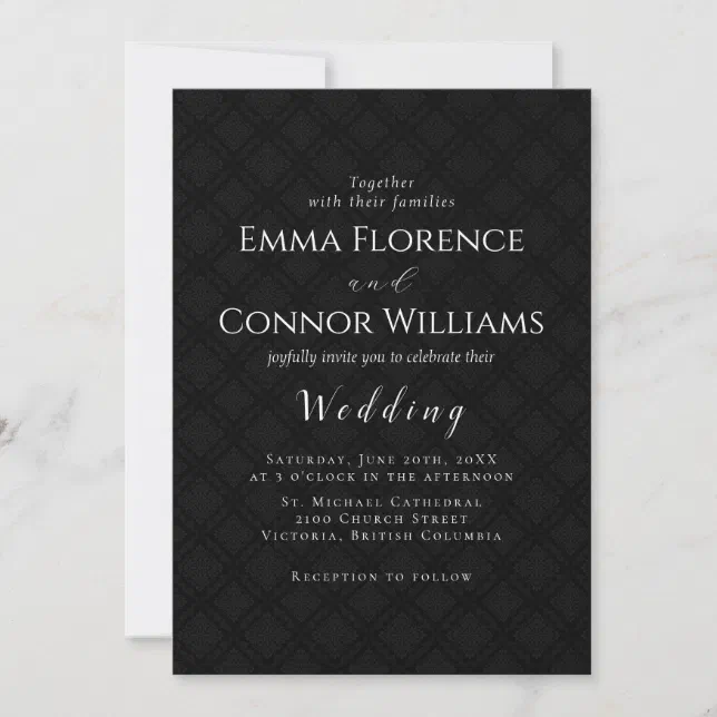 Black Elegant Damask Wedding Invitation | Zazzle