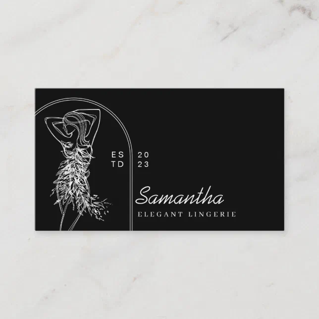 Black Elegant Girly Feminine Minimal Lingerie Business Card | Zazzle