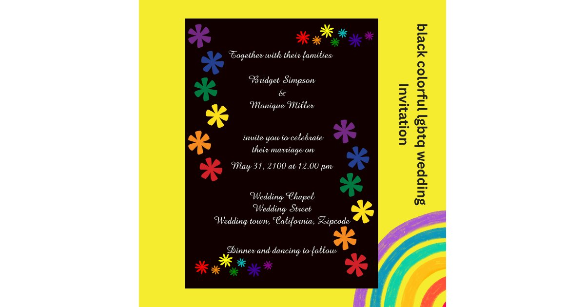 black elegant lgbtq flower love Wedding Invitation | Zazzle