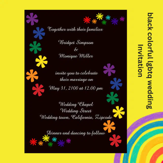 black elegant lgbtq flower love Wedding Invitation | Zazzle