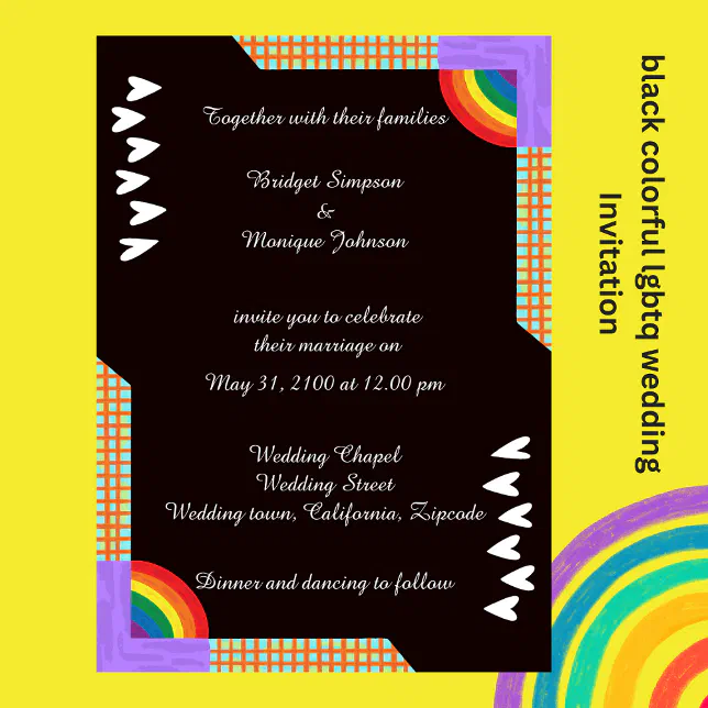 black elegant lgbtq love Wedding Invitation | Zazzle