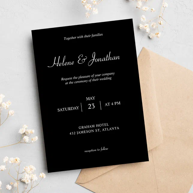 Black Elegant Minimal Modern Simple Dark Wedding Invitation | Zazzle