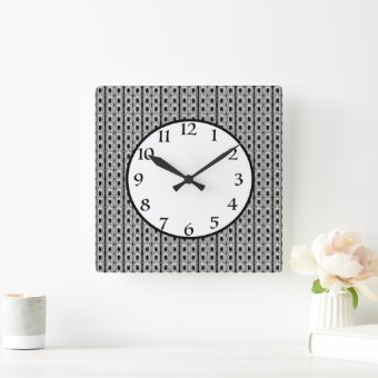 Black Elegant Modern Geometric White Pattern Square Wall Clock | Zazzle