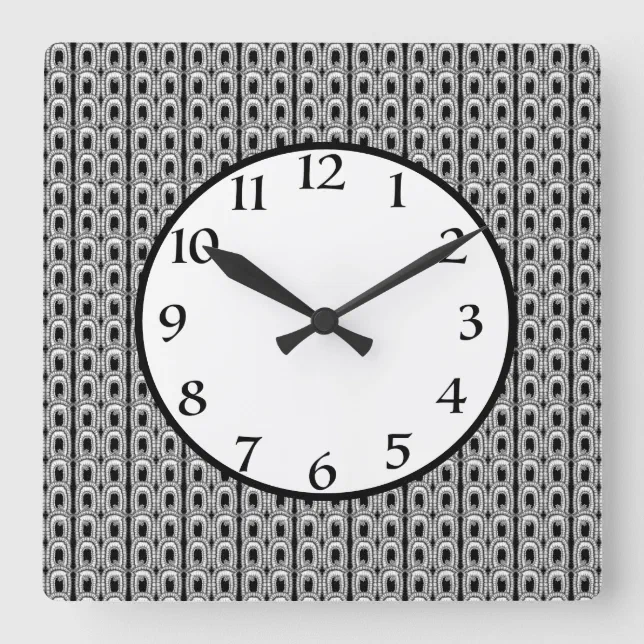 Black Elegant Modern Geometric White Pattern Square Wall Clock | Zazzle