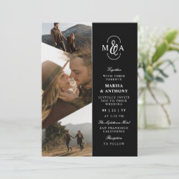 Black Elegant Monogram Asymmetrical Photos Wedding Invitation | Zazzle