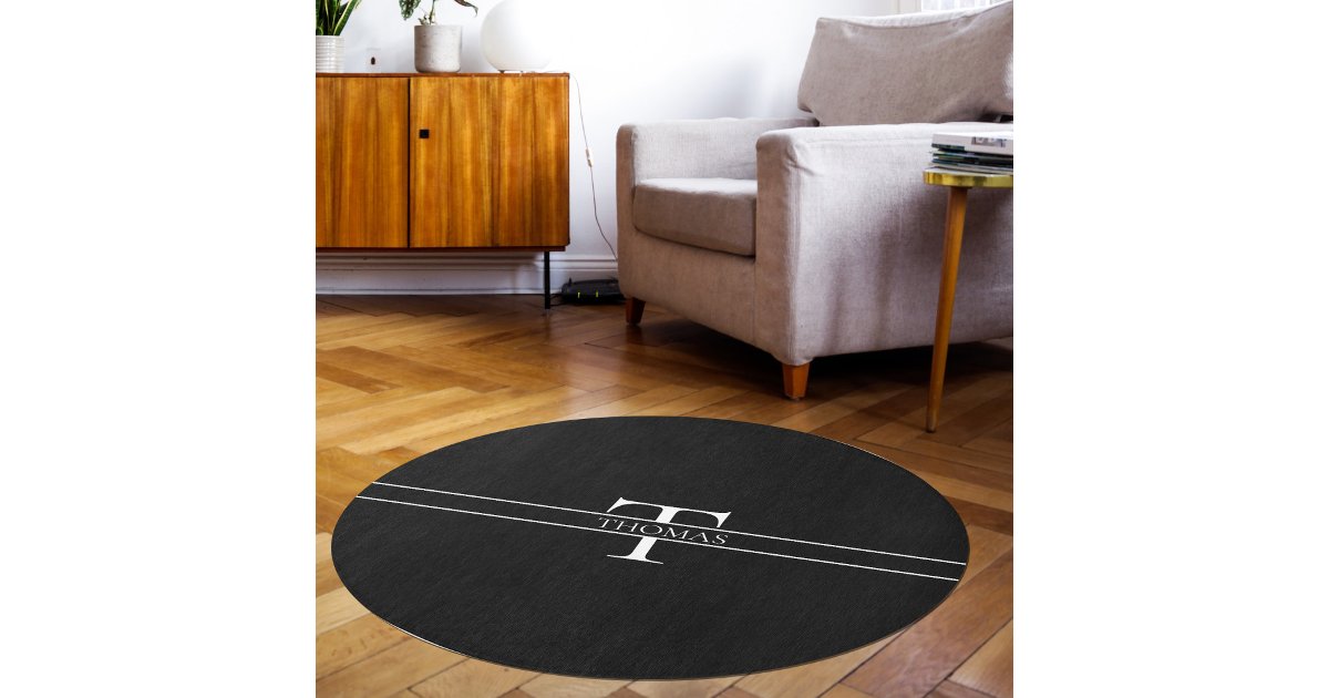 Black Elegant Personalized Monogrammed Custom Name Rug | Zazzle