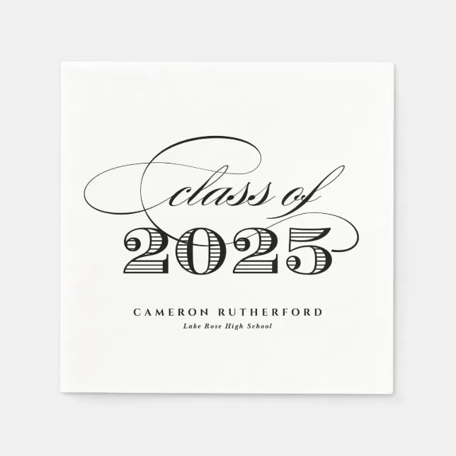 Black Elegant Script Class of 2025 Graduation Napkins | Zazzle