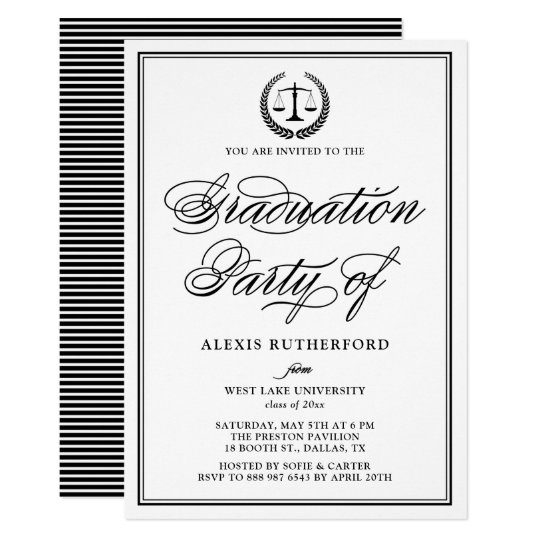 Black Elegant Script Law School Graduation Party Invitation | Zazzle.com