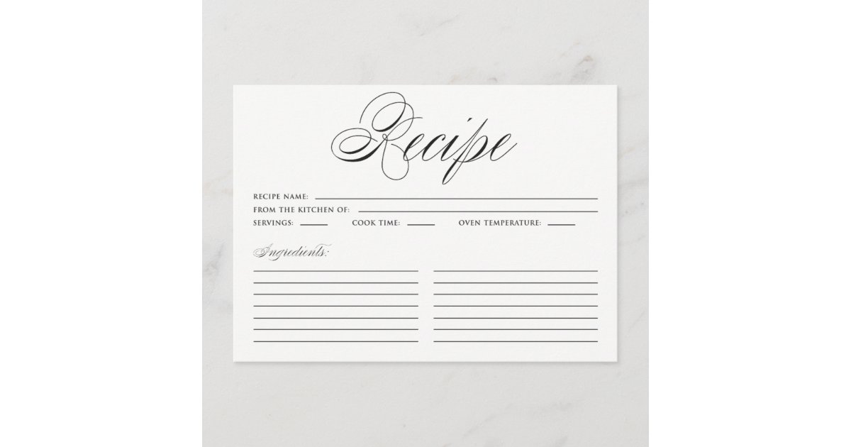 Black Elegant Script Recipe Card | Zazzle.com