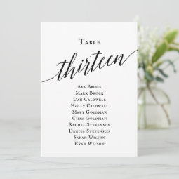 Black Elegant Script Table Number 13 Seating Chart | Zazzle