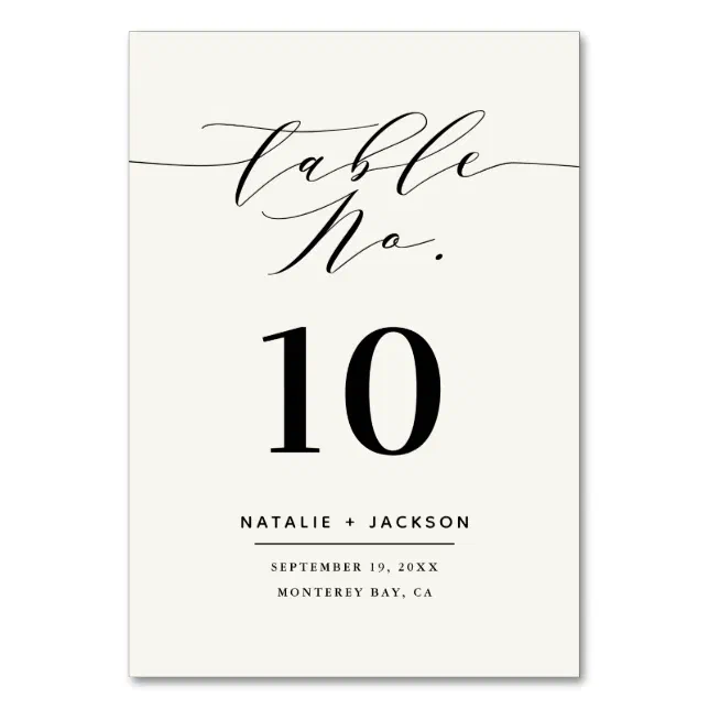 Black elegant script text wedding table number | Zazzle