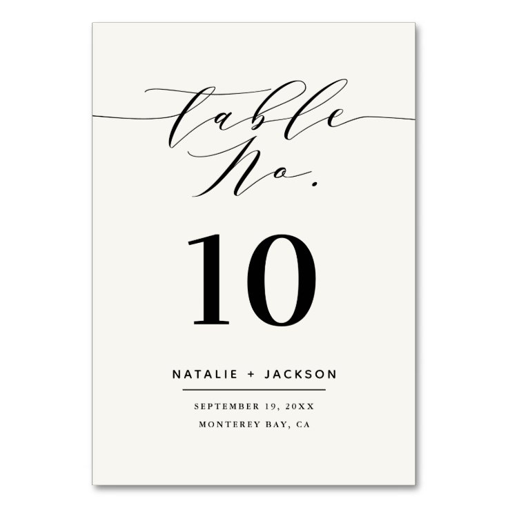 Black elegant script text wedding table number | Zazzle