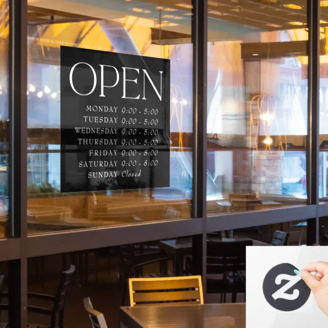 Black Elegant Serif Retail Open Sign Store Hours | Zazzle