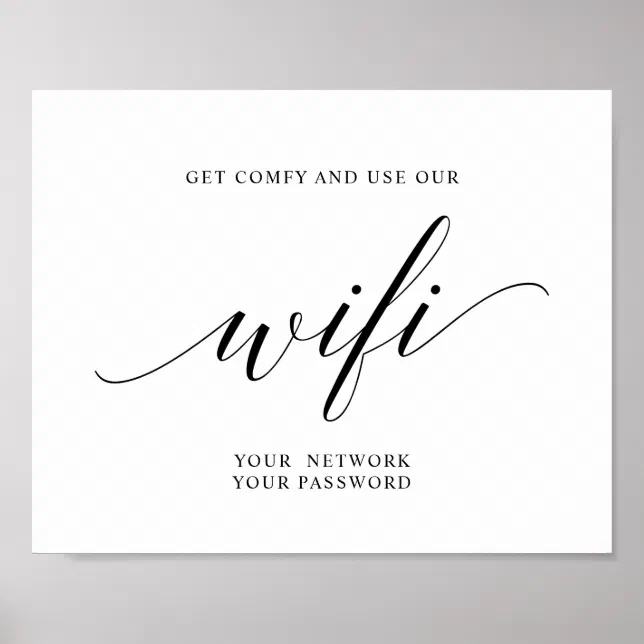 Black Elegant Typography Wedding Wifi Password Poster | Zazzle