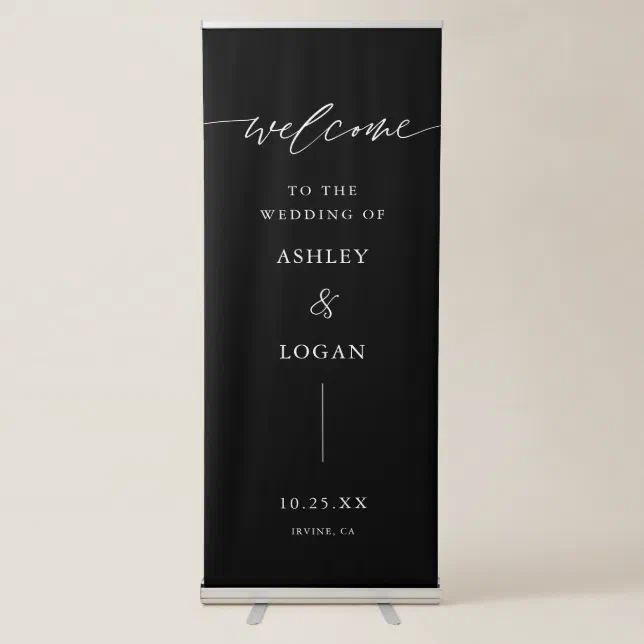 Black Elegant Welcome To Our Wedding Welcome Retractable Banner | Zazzle