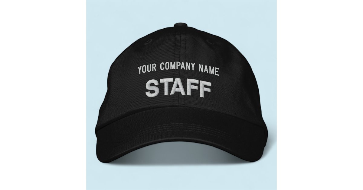 Black Embroidered Staff Cap Baseball Hat Custom | Zazzle