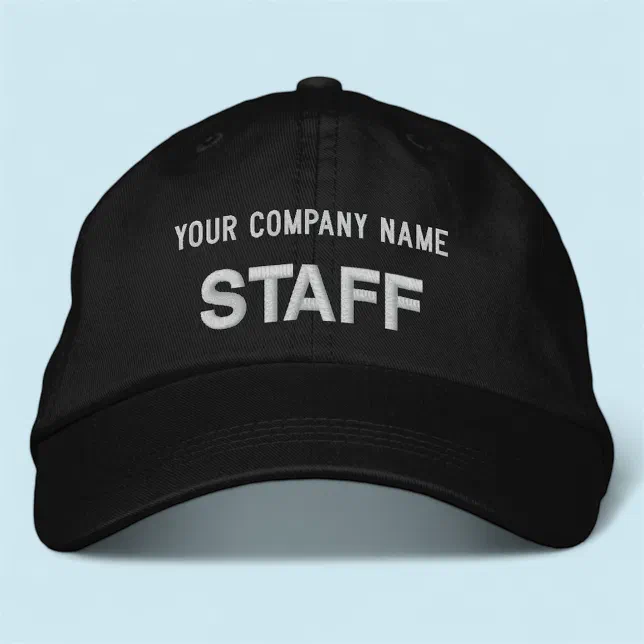 Black Embroidered Staff Cap Baseball Hat Custom | Zazzle