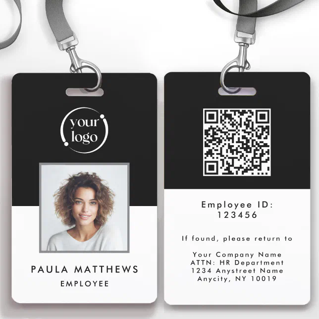 Black Employee Photo Company Logo ID Badge | Zazzle