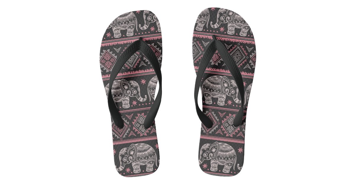 Black Ethnic Elephant Pattern Flip Flops | Zazzle