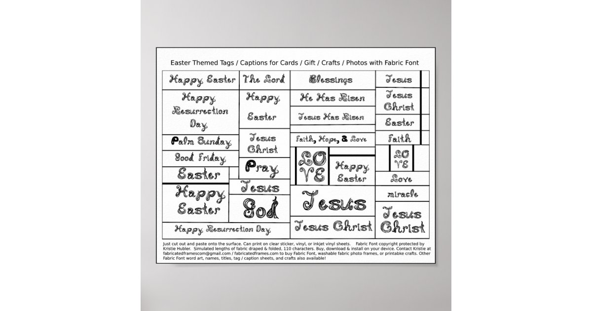 Black Fabric Font Easter tags captions for crafts Poster | Zazzle