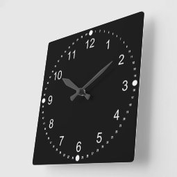 Black Face - White Numbers Square Wall Clock | Zazzle