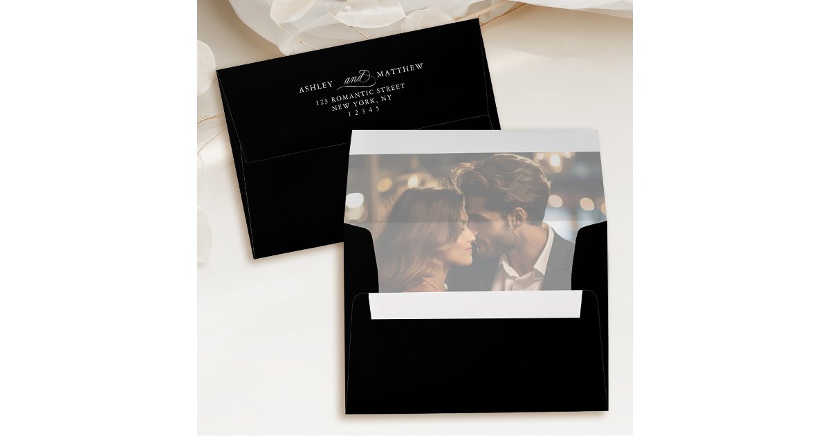 Black Faded Photo Pre-Printed Return Address 5x7 Envelope | Zazzle