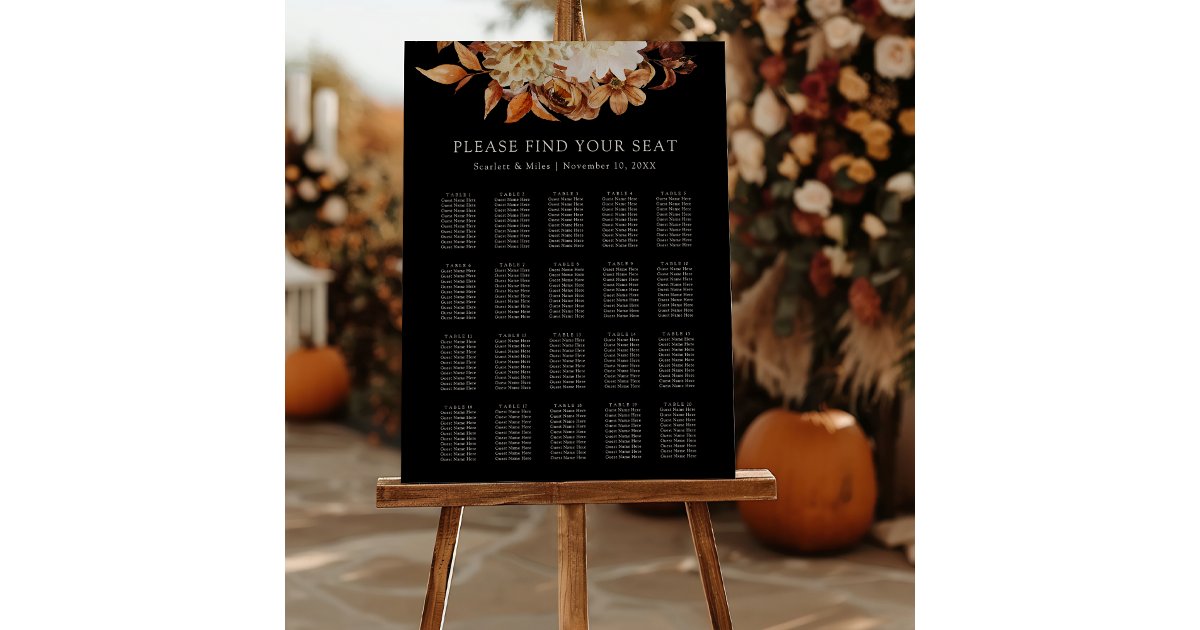 Black Fall Seating Chart Foam Board | Zazzle