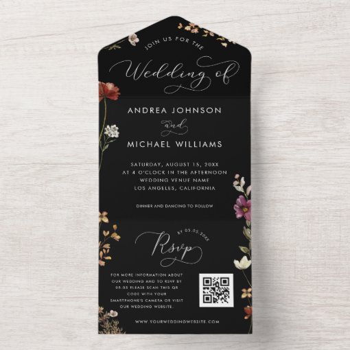 Black Fall Wildflowers QR Code Dark Autumn Wedding All In One ...