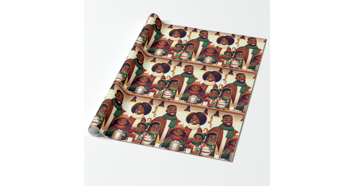 Black family making cocoa wrapping paper | Zazzle