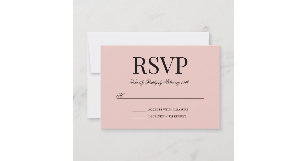 Black Fancy Script Calligraphy and Blush RSVP Card | Zazzle