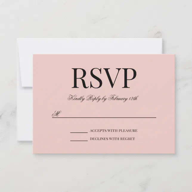 Black Fancy Script Calligraphy and Blush RSVP Card | Zazzle