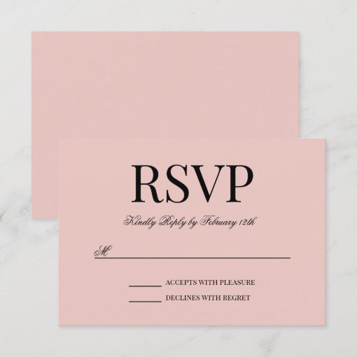 Black Fancy Script Calligraphy and Blush RSVP Card | Zazzle