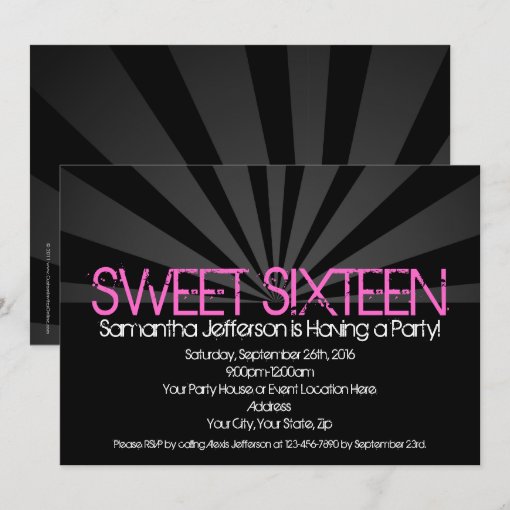 Black Fashion Spotlight Sweet 16 Party Invitations | Zazzle