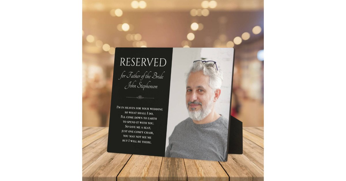 Black Father of Bride Photo Memorial Wedding Plaque | Zazzle