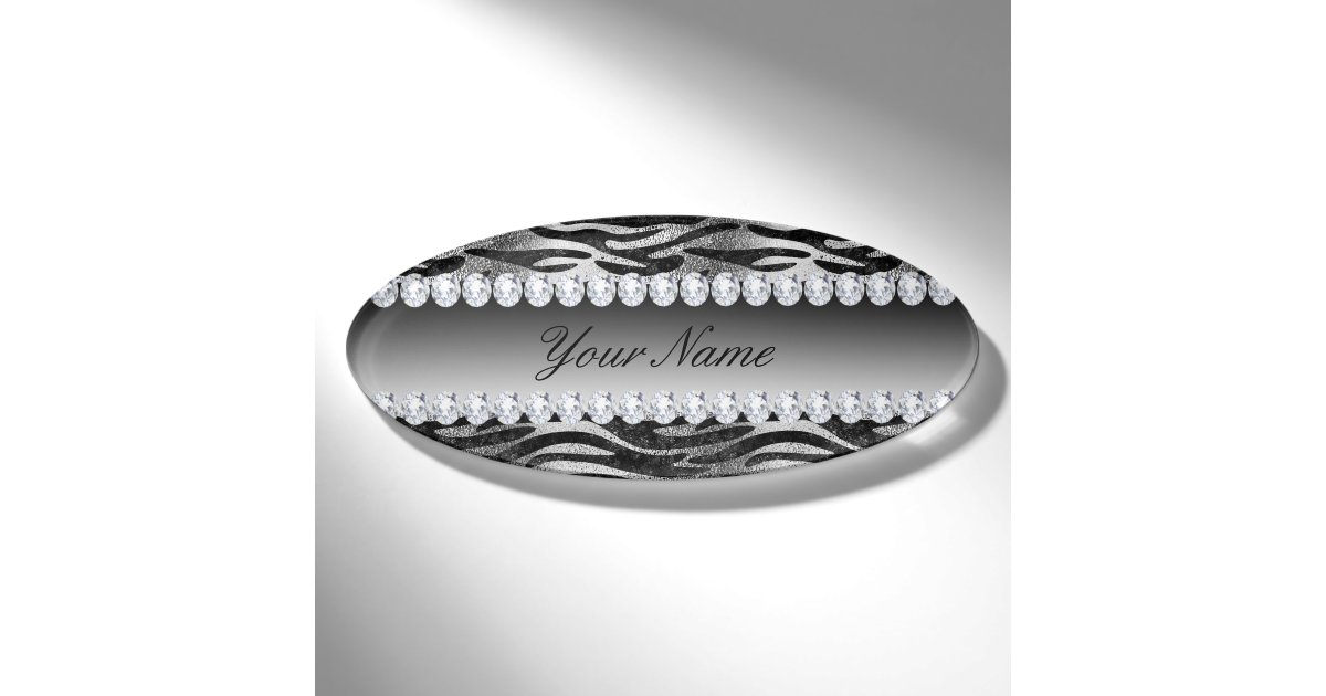 Black Faux Foil Zebra Stripes on Silver Name Tag | Zazzle