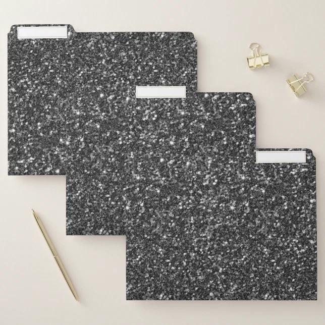 Black faux glitter and sparkles file folder | Zazzle
