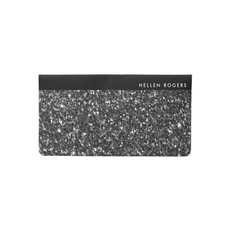 Black Faux Glitter & Sparkles Checkbook Cover | Zazzle