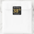 Black, Faux Gold 38th Birthday + Custom Name Square Sticker | Zazzle