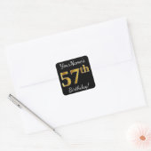 Black, Faux Gold 57th Birthday + Custom Name Square Sticker | Zazzle