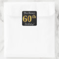 Black, Faux Gold 60th Birthday + Custom Name Square Sticker | Zazzle