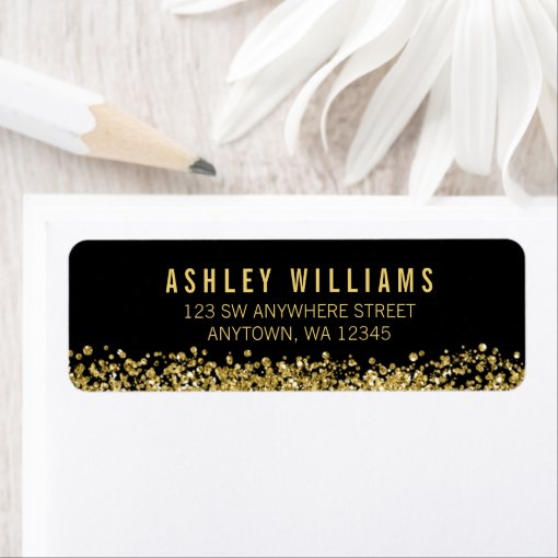 Black Faux Gold Glitter Label | Zazzle